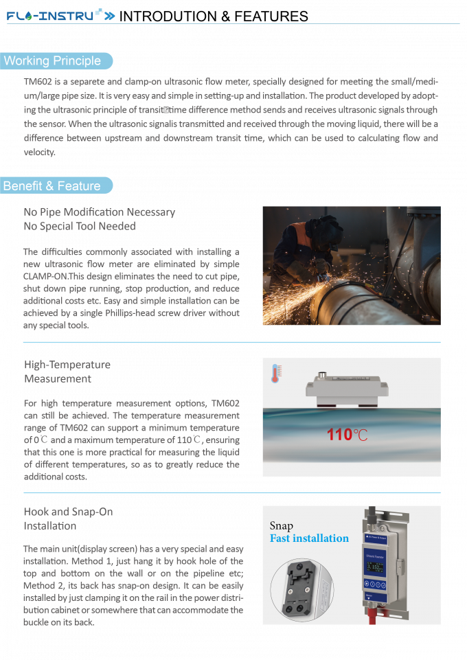 TM602 Clamp-On Ultrasonic Flow Meter For Irrigation 0.1-5m/S LED Display
